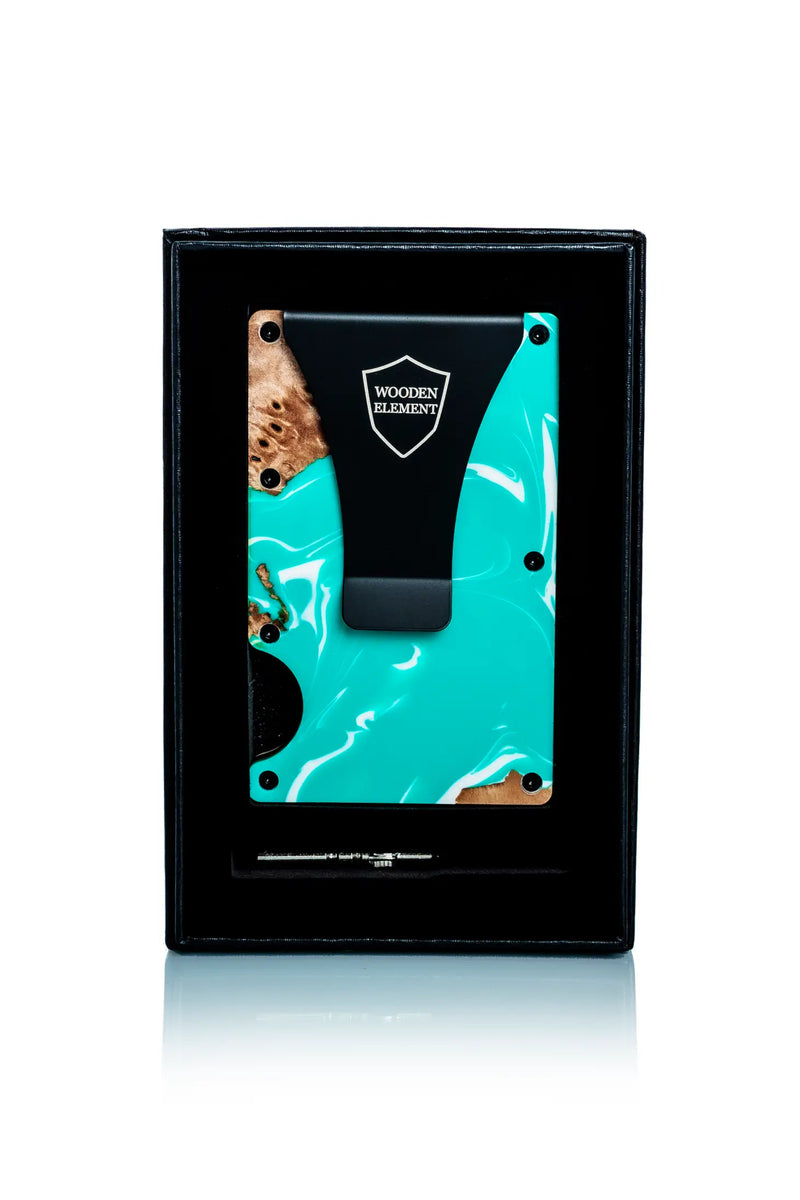Wood & Resin Smart Wallet - Turquoise & White – Wooden Element UK